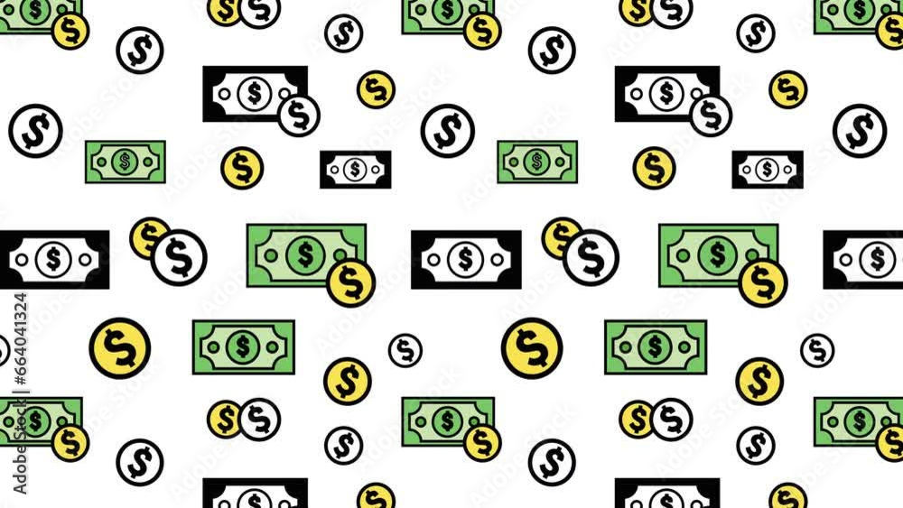 4k Animated Dollar Coins and Papers Motion Pattern Icons Design. USA ...