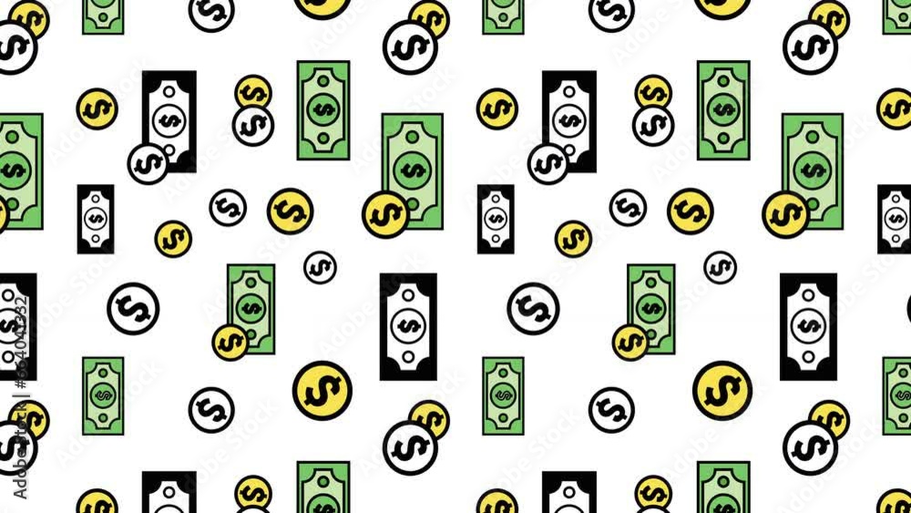 4k Animated Dollar Coins and Papers Motion Pattern Icons Design. USA ...