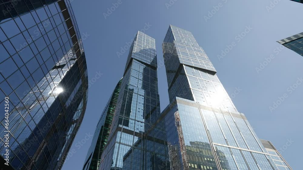 The mirrored facade of the Moscow City business center in the ...