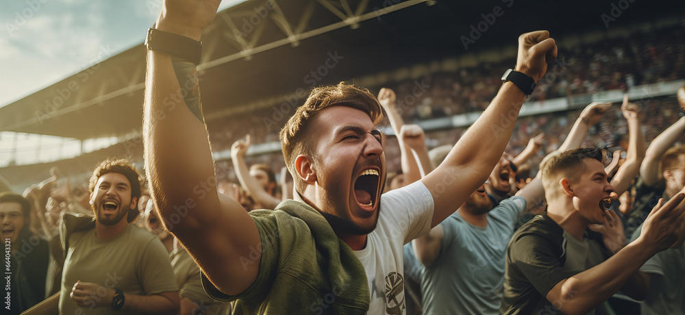 Crowd of sports fans cheering during a match in a stadium - people ...