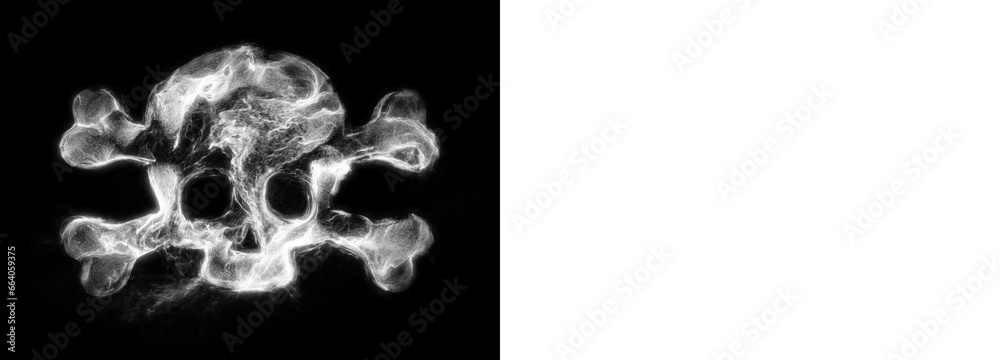 A mystical skull and bone symbol emerges from wispy smoke, perfect for ...