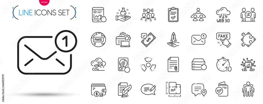 Pack of Strategy, New message and Fake news line icons. Include Message ...