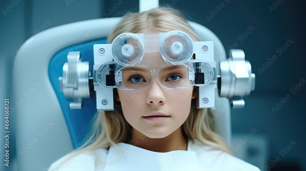 Little girl patient taking eye refraction test. Stock Photo | Adobe Stock