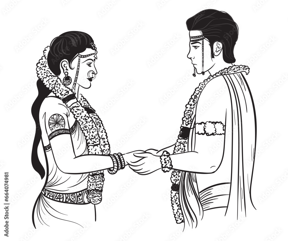 South Indian Wedding Clip Arts Of Bride And Groom In Front Of Each