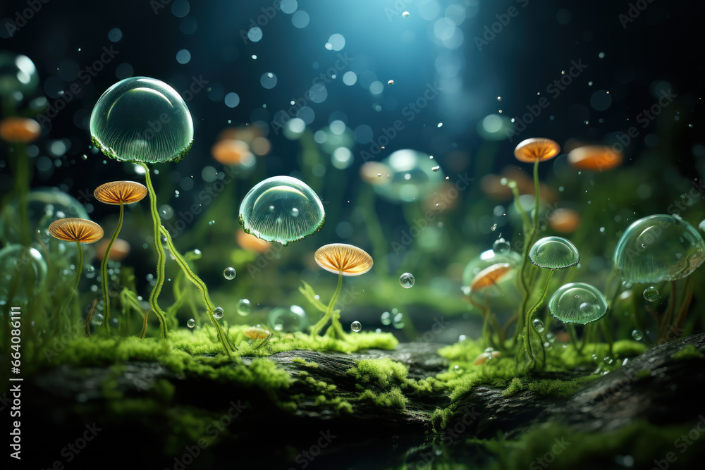 Microscopic algae swaying gracefully under the microscope, revealing ...