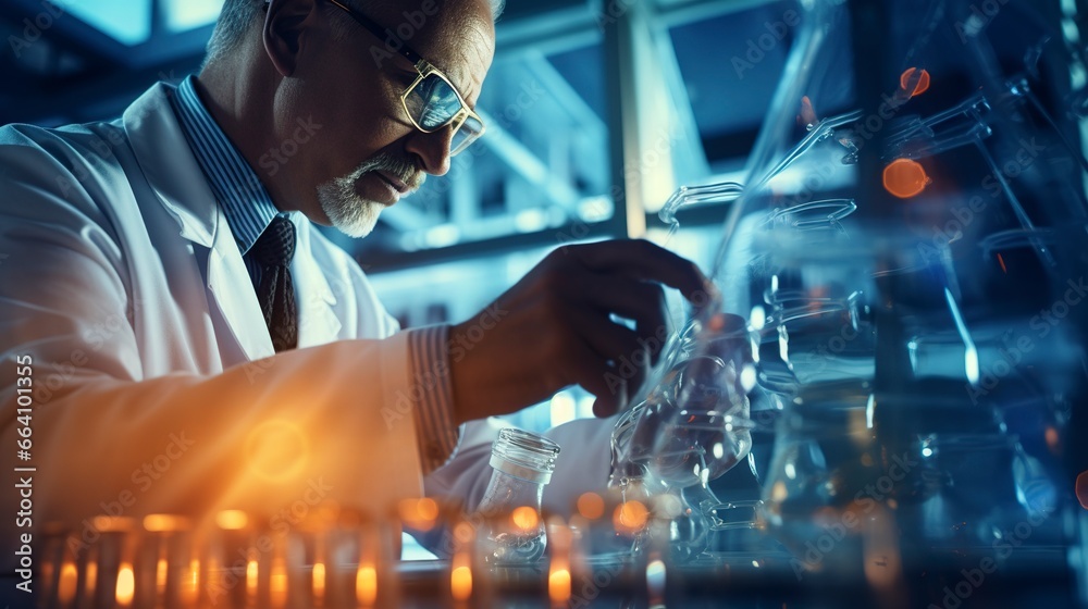Science and medicine, scientist analyzes and drops a sample into a ...