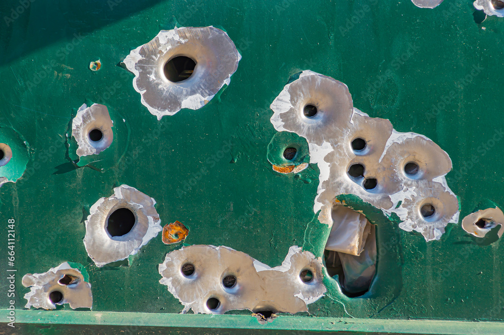 bullet holes, texture, metal, shooting, shooting on the street, shot ...