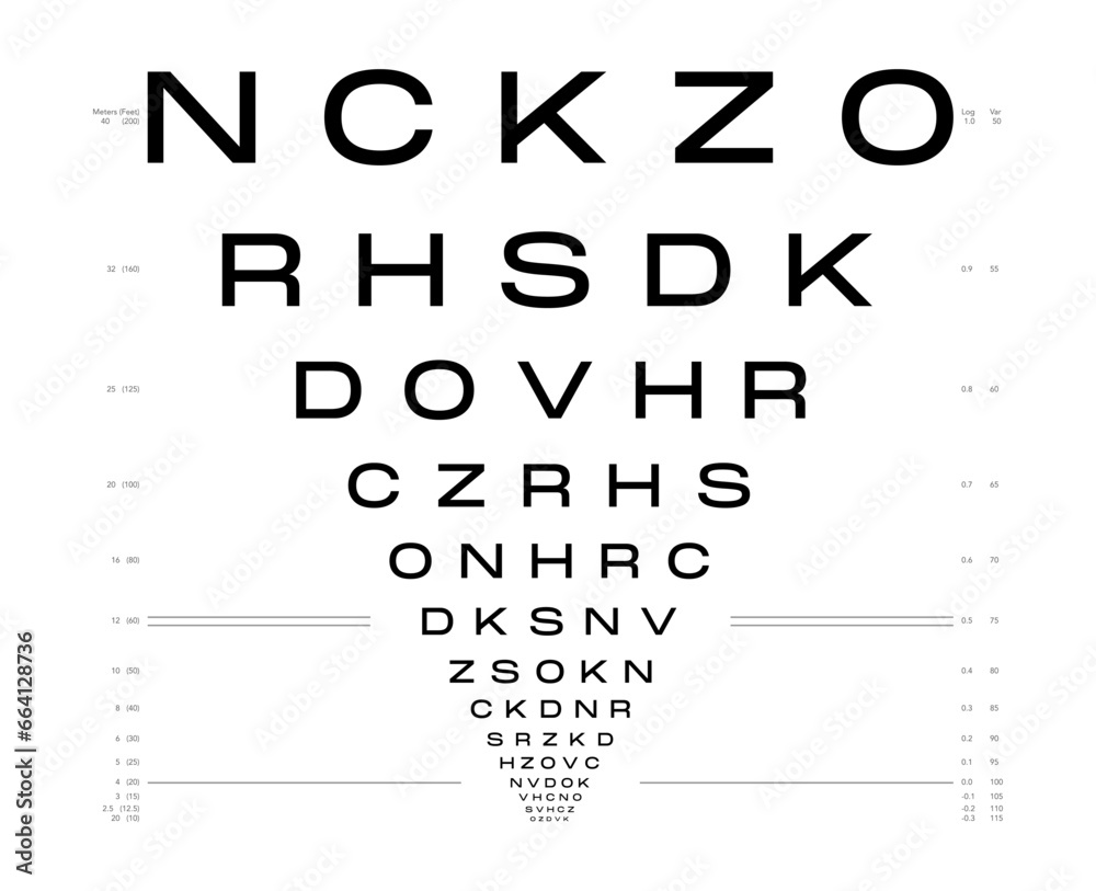 LogMAR chart Eye Test Chart medical illustration. Line vector sketch ...