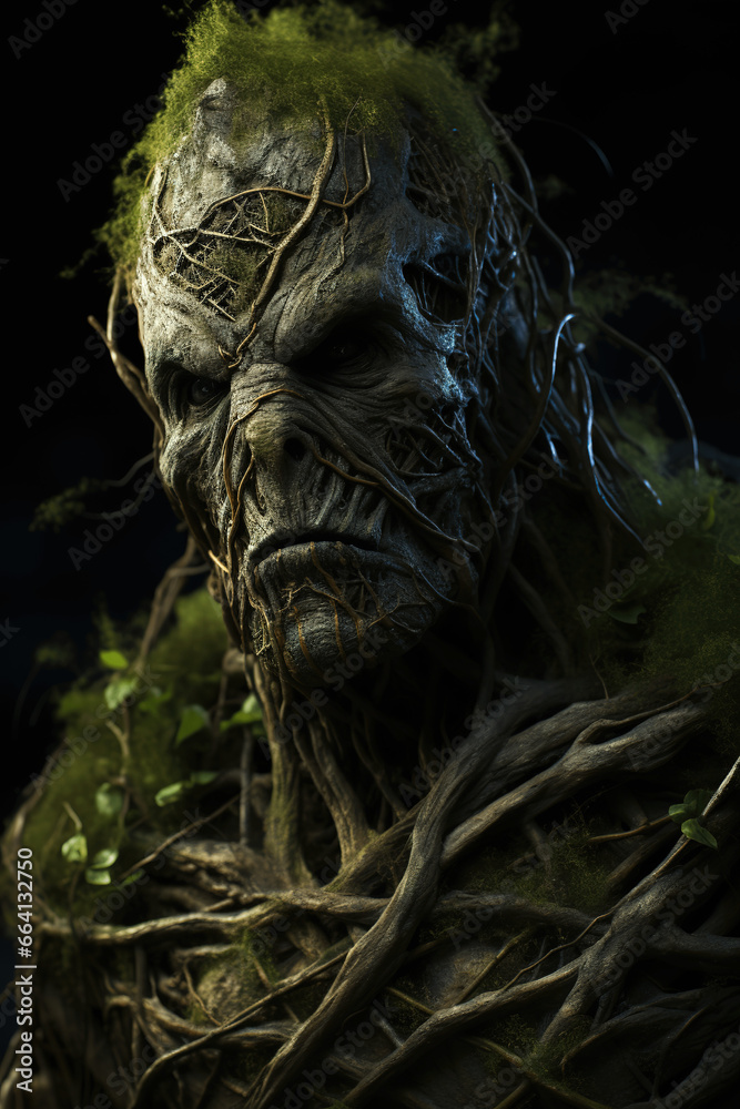 Scary portrait of the Green Man or an angry Spriggan Stock Illustration ...