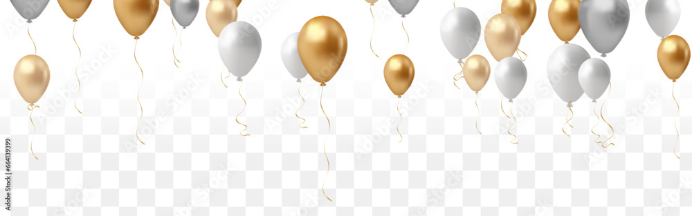 Celebration banner with gold confetti and balloons, isolated on ...