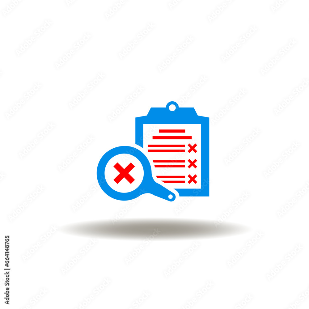 Vector illustration of checklist with magnifier and cross marks. Icon ...