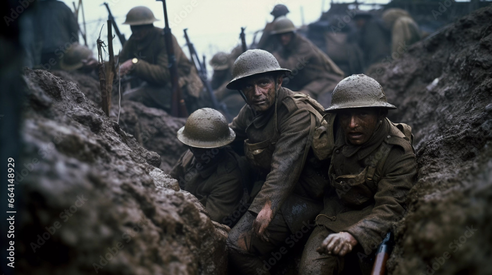 dirty soldiers in the trenches of the first world war. ai generated ...