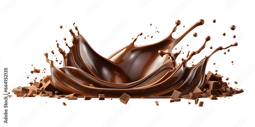 chocolate splash with blocks of chocolate isolated on transparent ...