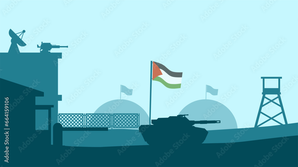Military palestine landscape vector illustration. Silhouette of ...