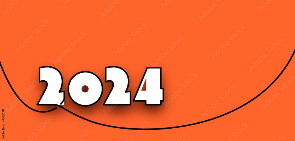 Horizontal new year orange banner with continuous one black line ...