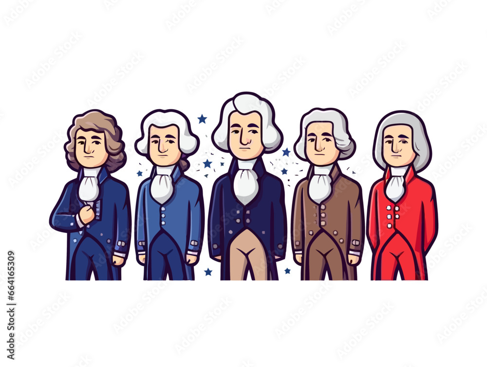 Doodle Founding Fathers Cartoon Sticker Sketch Vector Illustration