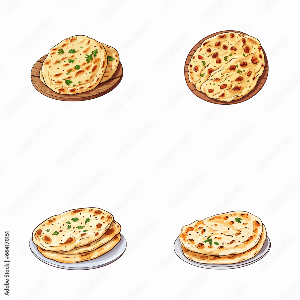 set of happy cute naan bread watercolor illustrations for printing on ...