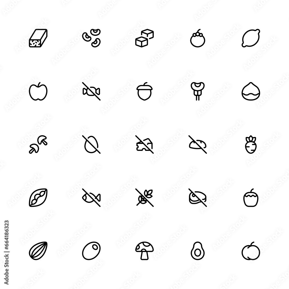 Adobe stock title: Vegan Outline 2D Icon Collection with Editable ...