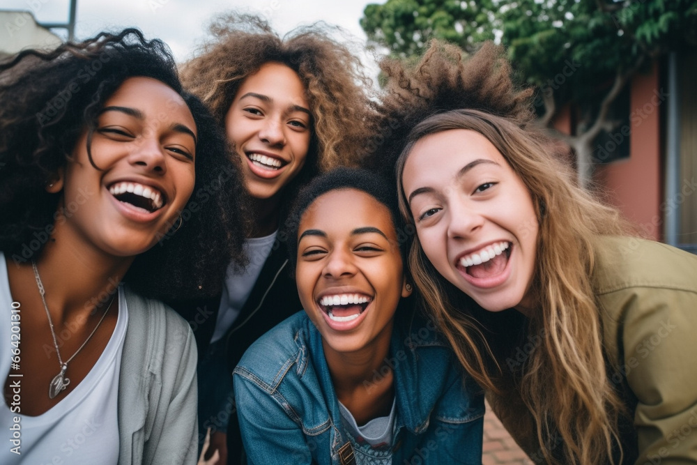multiracial university students joined hands together, symbolizing ...