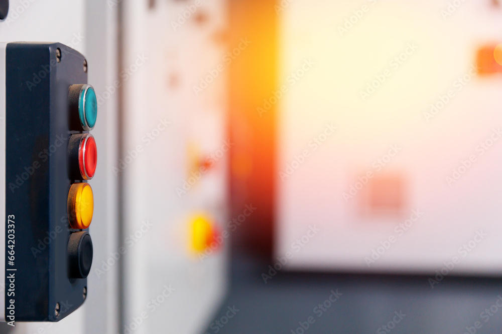 Closeup control panel with light lamp of switchboard equipment high ...