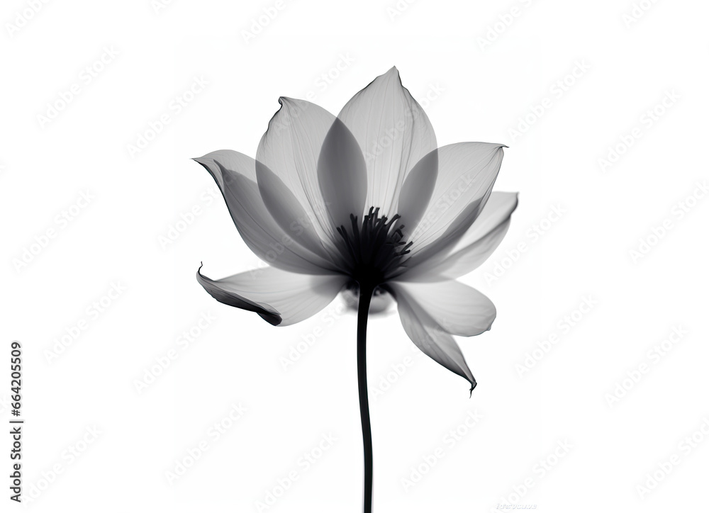 Black flower on a white background, inverted black and white, xray ...