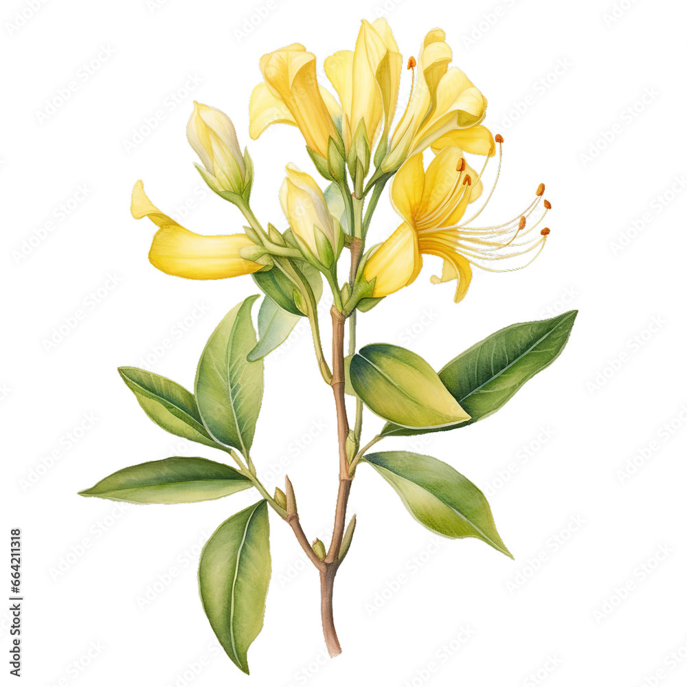 Honeysuckle flower watercolor clipart on transparent background ...