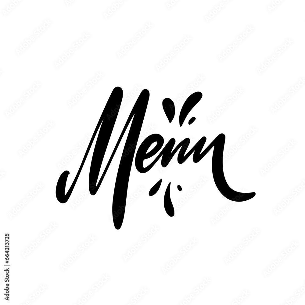 Handwritten text Menu title for cover. Black color script calligraphy ...