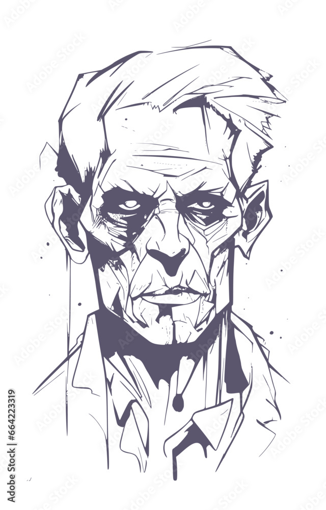 Cartoon zombie monster portrait. Spooky and scary character face Stock ...