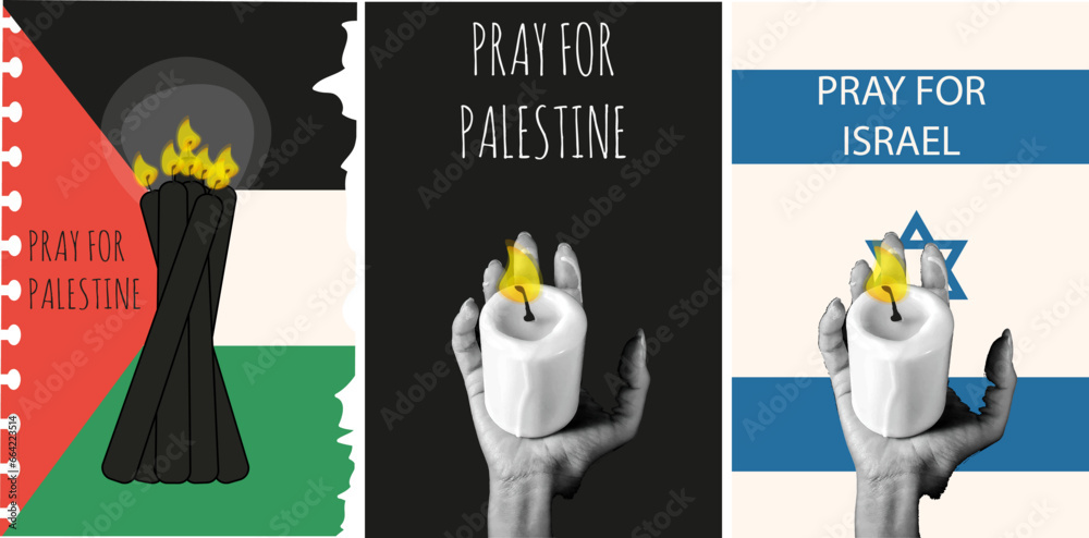 Creative set Palestine Israel conflict card cover with Halftone hand ...
