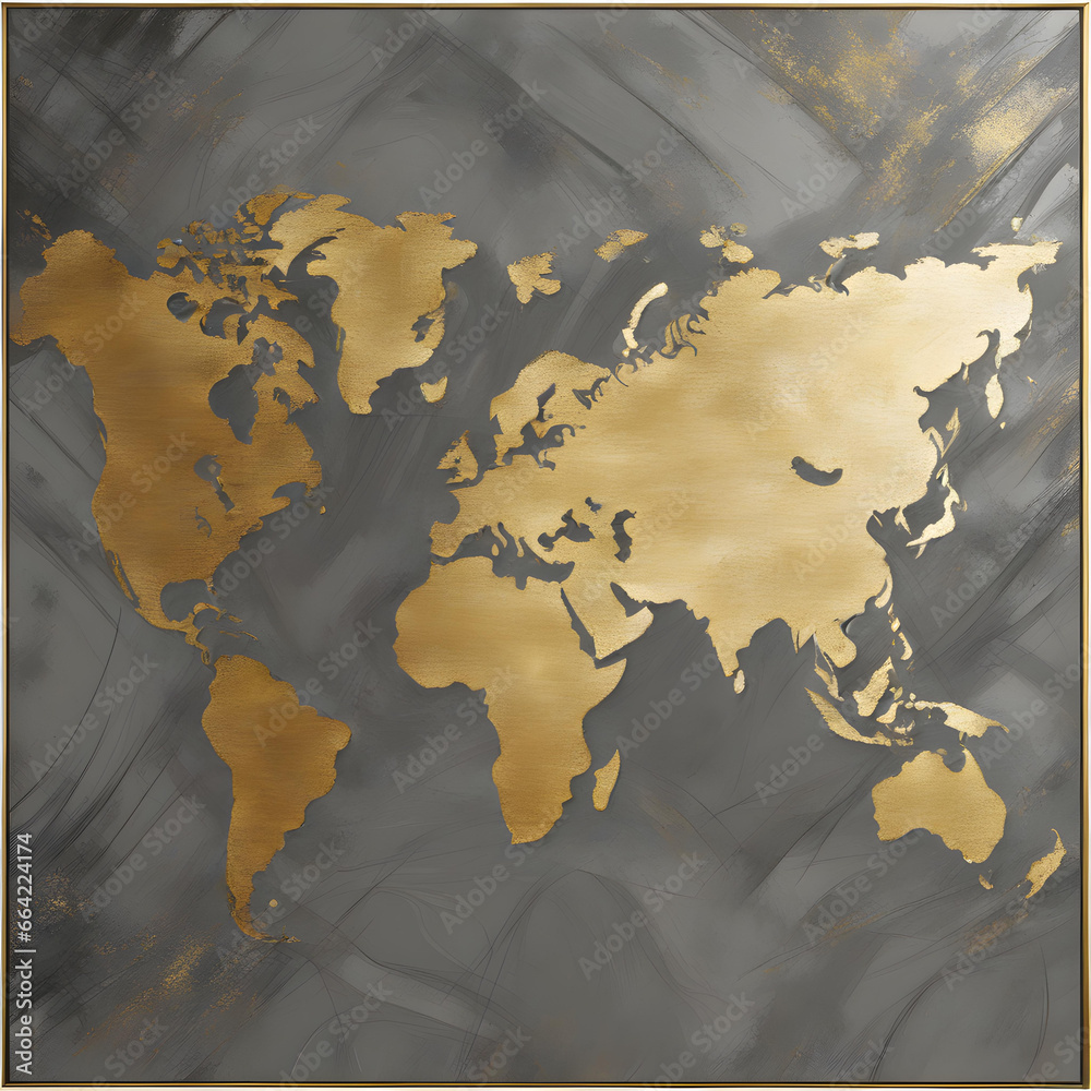 modern gold painting of abstract world map. The texture of the oriental ...