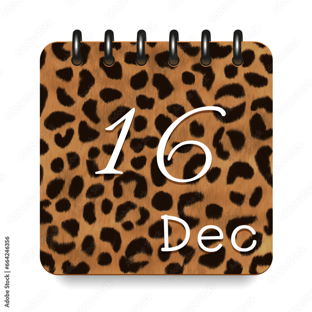 16 day of the month. December. Leopard print calendar daily icon. White ...