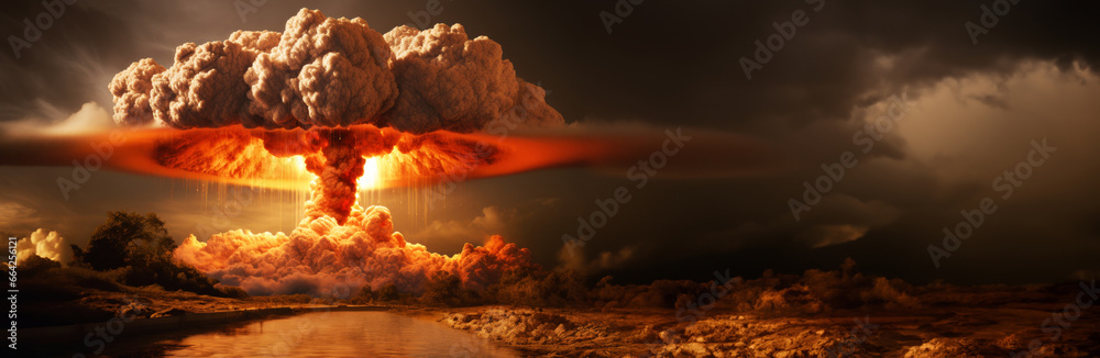 atomic bomb explosion with dark smoke mushroom cloud Stock Illustration ...