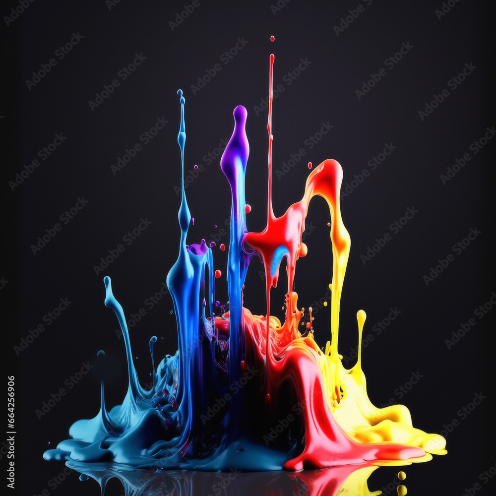 Splashes of multi-colored paint, drops of paint, drips of paint, for ...