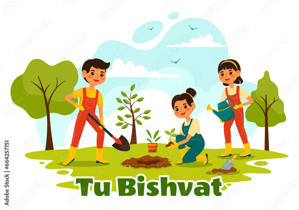 Happy Tu Bishvat Vector Illustration. Translation the Jewish New Year ...