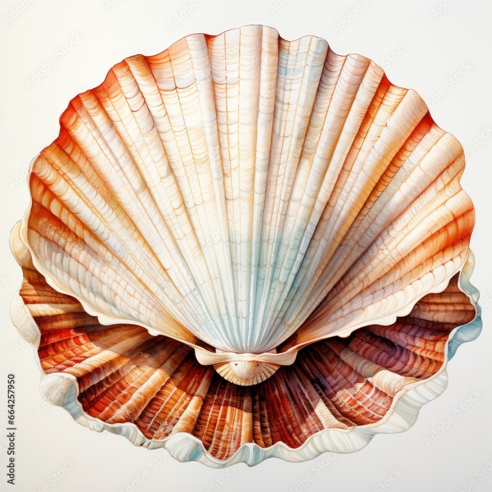 Watercolor Seashell clipart on white background. Stock Illustration ...