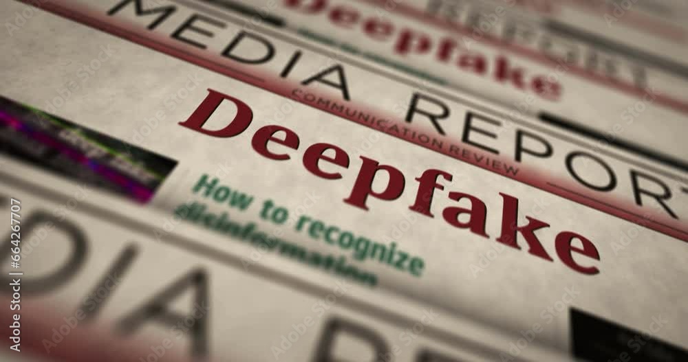 Deepfake AI disinformation fake news and misinformation daily news newspaper printing. Abstract ...