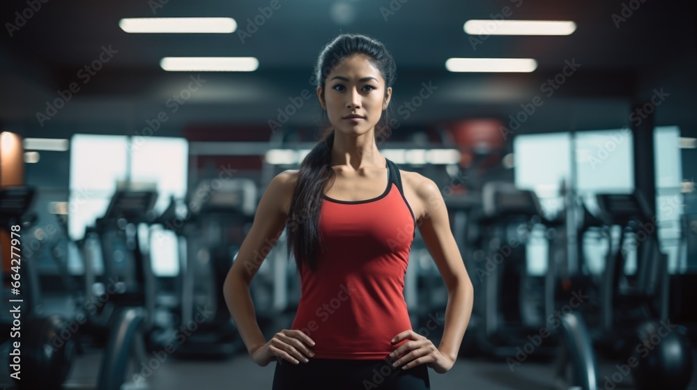 Fit and Confident Female Bodybuilder Pose in Gym. Fictional characters ...