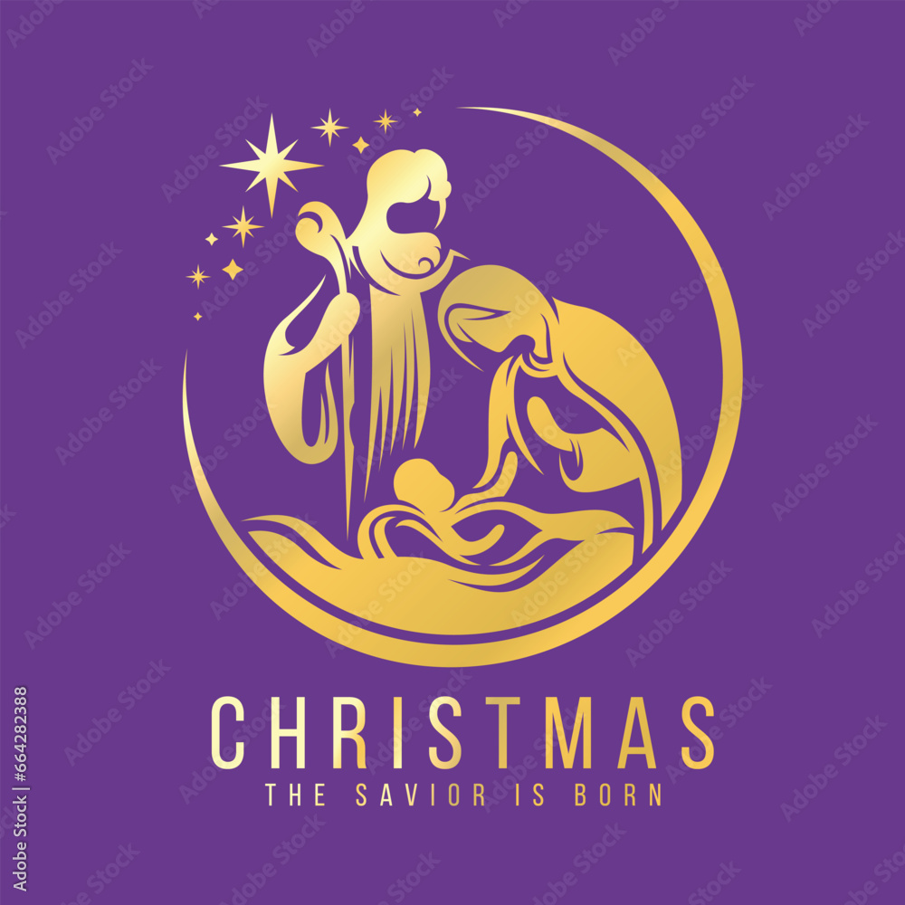Christmas, the savior is born - Gold the nativity with mary and joseph ...
