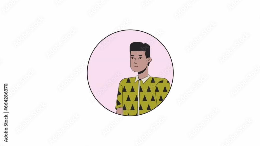 African american young man peace fingers line 2D avatar animation. Two ...