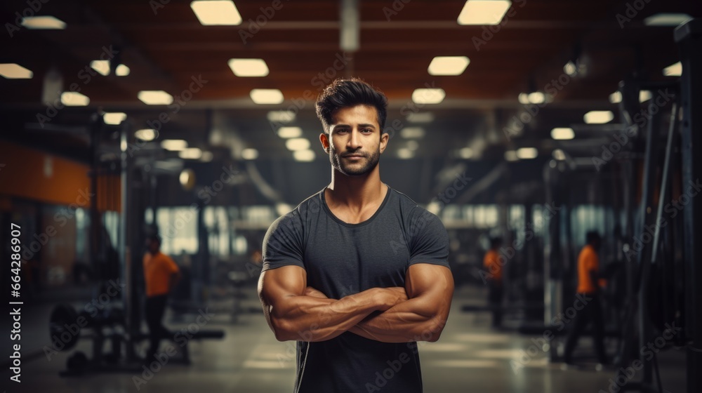 Muscular Man at the Gym. Fictional characters created by Generated AI ...