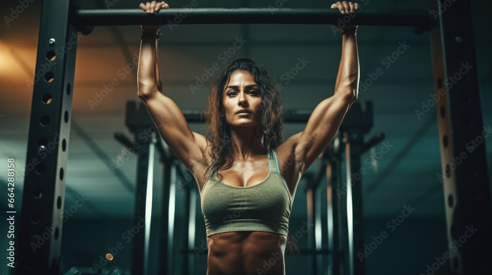 Female Fitness Model Posing with Weights in the Gym. Fictional ...