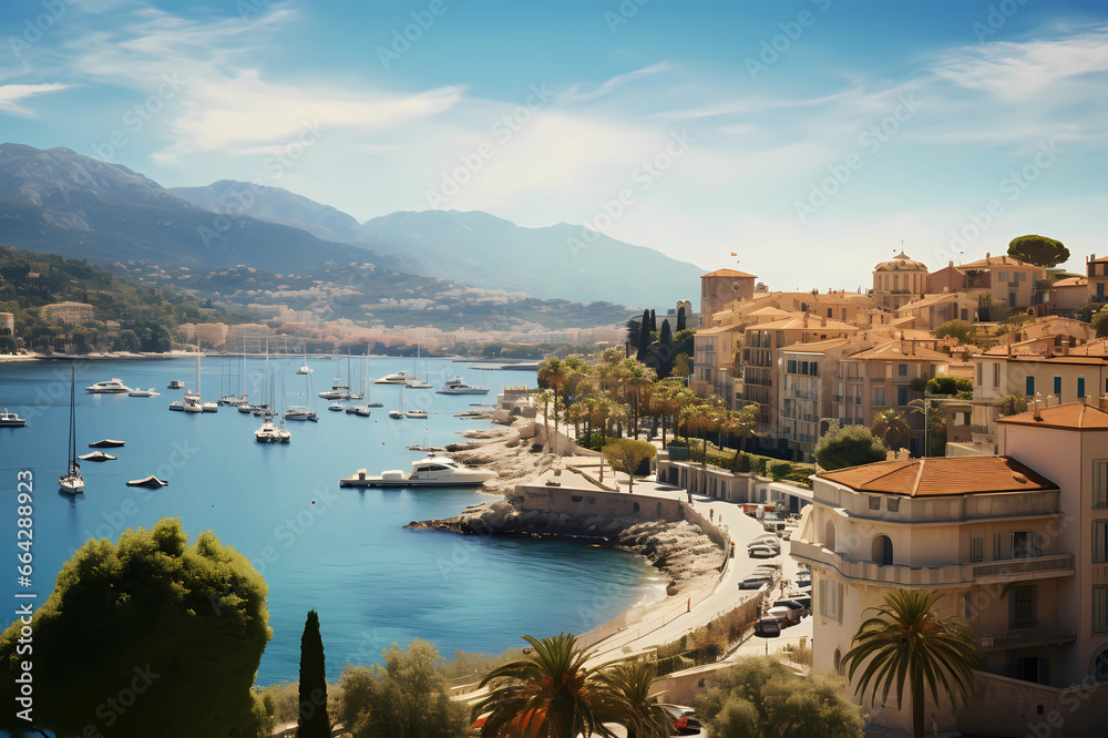 Mediterranean riviera of France and Italy with warm sunny hills and ...
