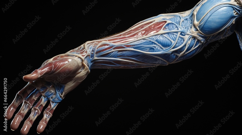 A detailed anatomical illustration focusing on the human elbow ...