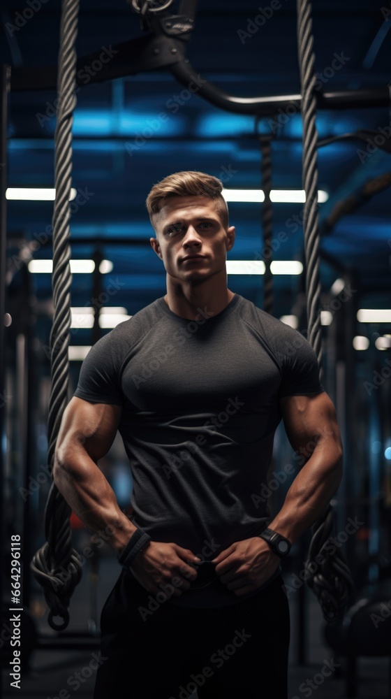 Strong and Muscular Male Bodybuilder in a Gym. Fictional characters ...