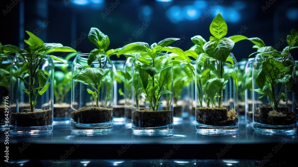 Plants grow vigorously in water-filled containers, highlighting the ...