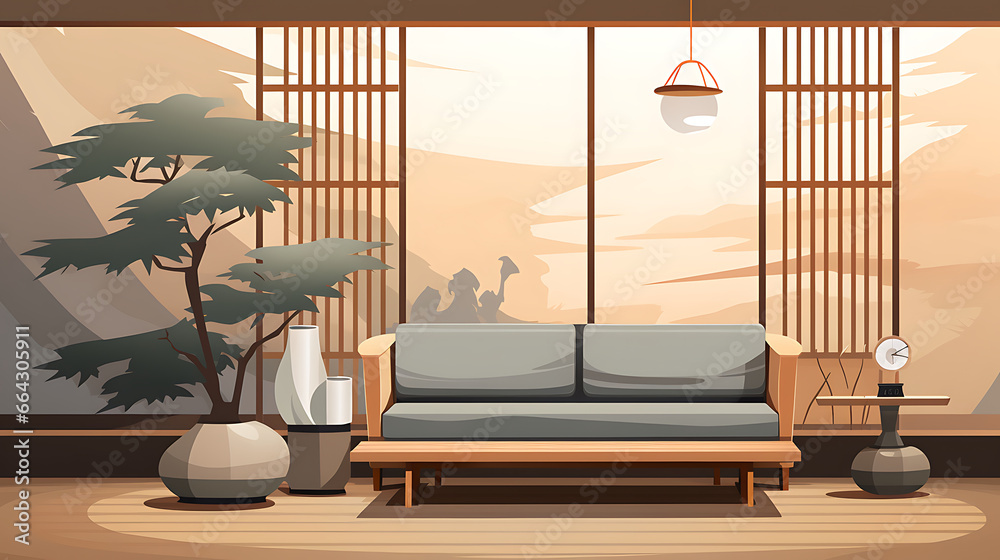 a zen-inspired living space with minimalist furniture, a serene color ...