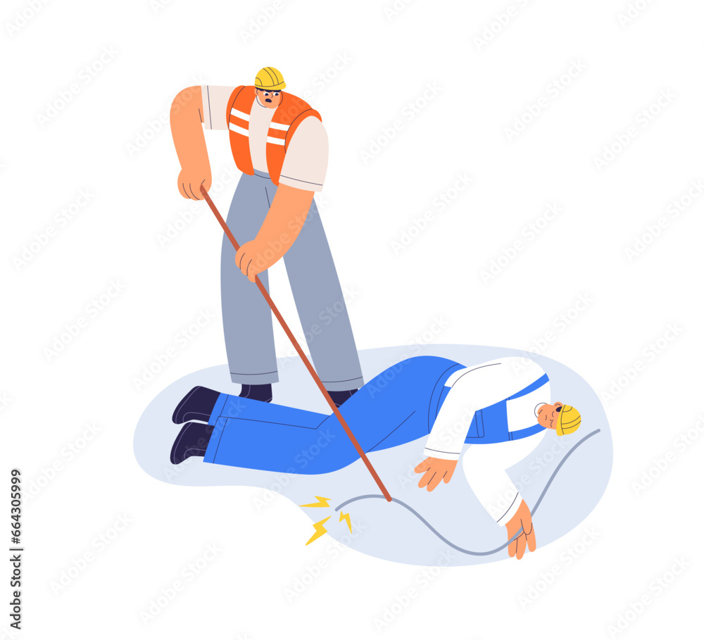 Electric shock, first aid, help. Unconscious fainted man electrician ...