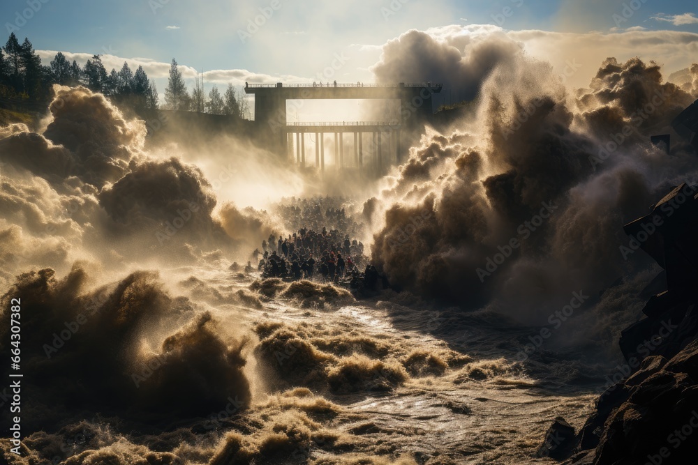 Harrowing scenes of large river floods and devastating floods. Stock ...