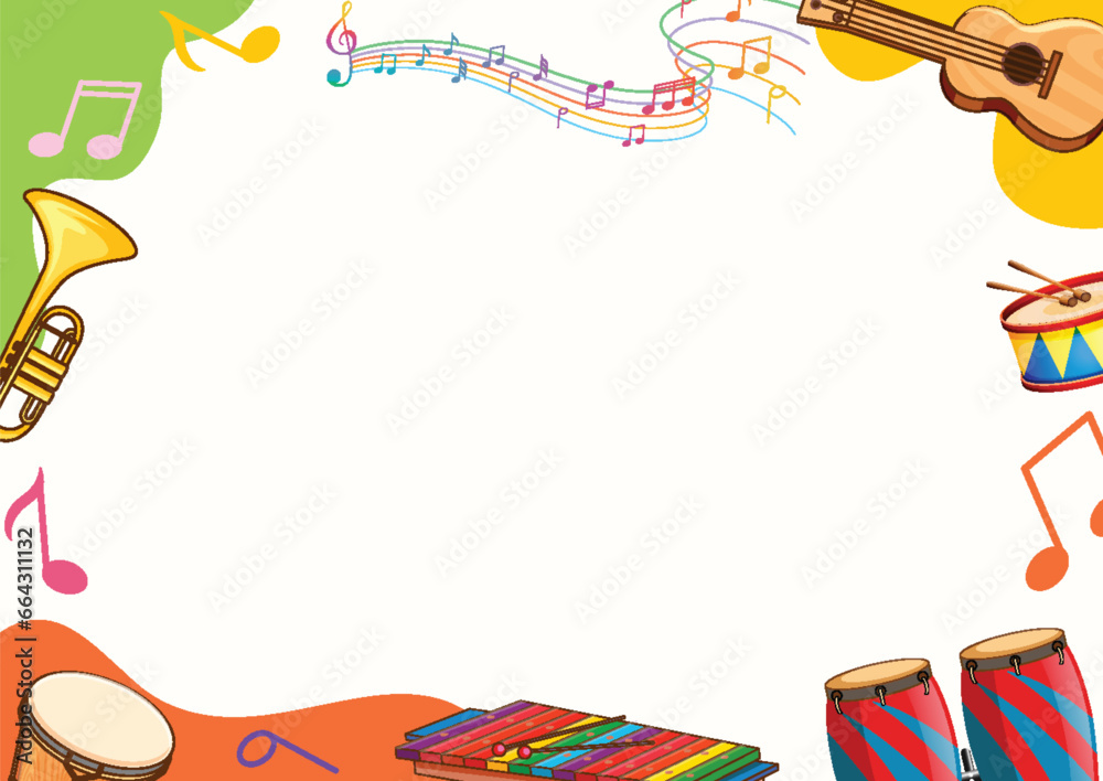 Printable Music Instruments Theme Border Template Stock Vector | Adobe ...