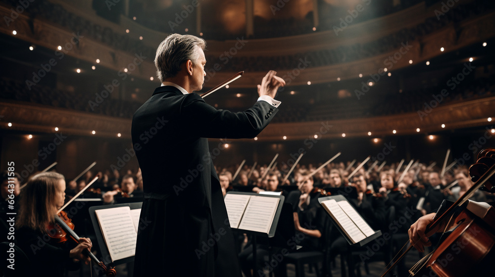 From behind the orchestra conductor, you can witness their commanding ...